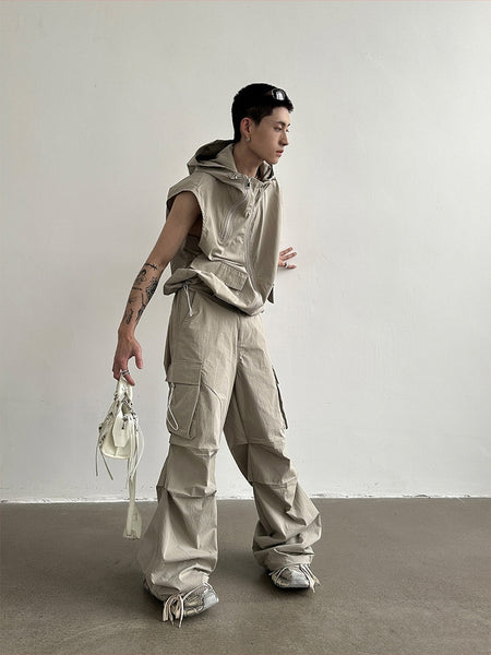 Cargo Pants Sets Vest Hooded Summer 2 Piece Outfit Japanese Sleeveless ...