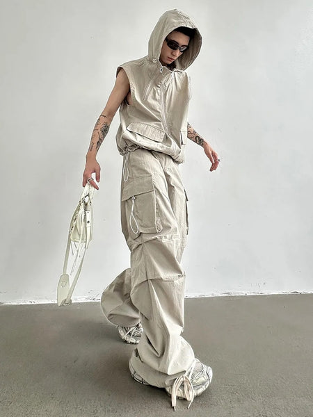 Cargo Pants Sets Vest Hooded Summer 2 Piece Outfit Japanese Sleeveless ...